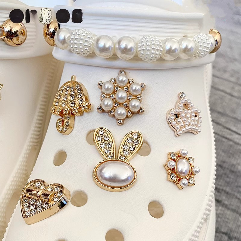 JlBT1 Shoe Charms Metal pearl diamond Shoes Accessories DIY shoe buckle ...