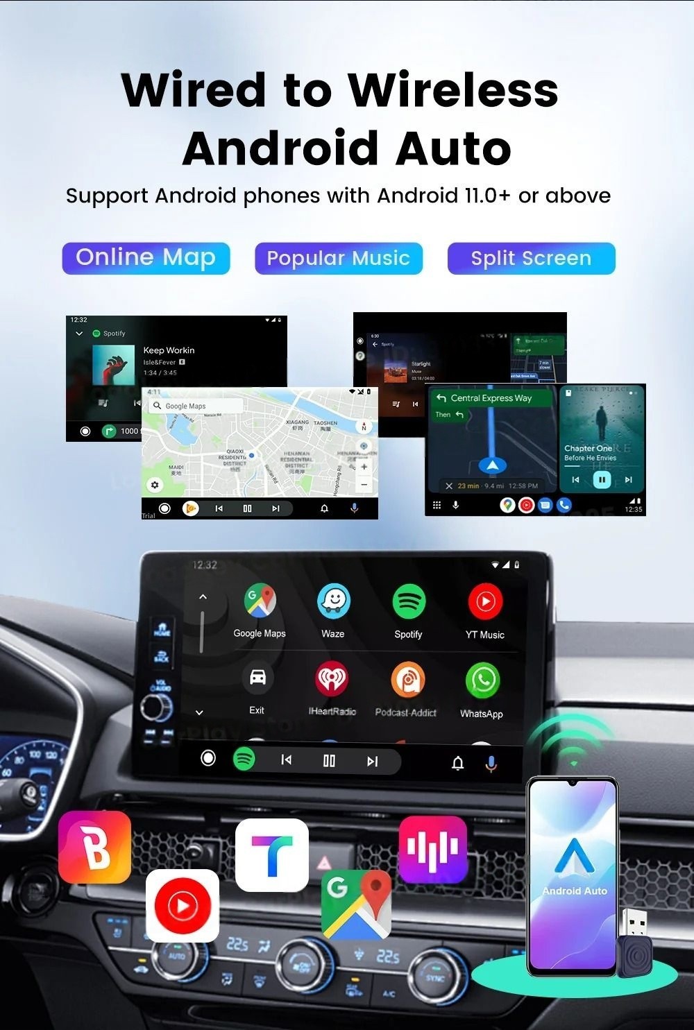Carlinkit 2in1 Mini Ultra Wireless CarPlay Android Auto Adapter Plug ...