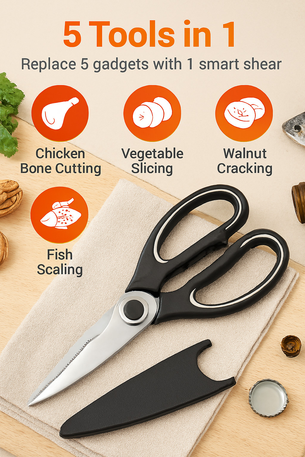 (FOREVER $2) 5 In 1 Kitchen Scissor Ultra Sharp Bottle Opener Ice ...