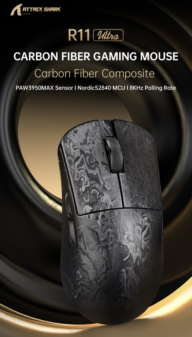 Attack Shark R11 Ultra Carbon Fiber Wireless Esports Game Mouse 8K ...