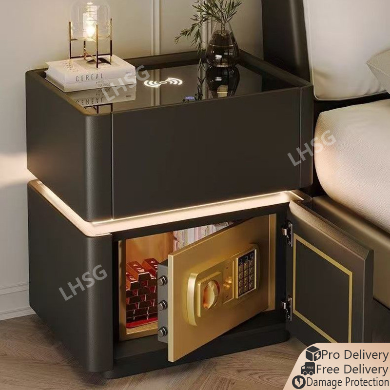 LHSG Smart Bedside Table Safe Modern Household Integrated Storage Safe ...