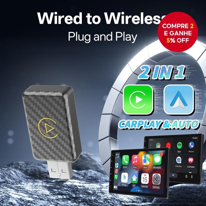 Wireless CarPlay Android Auto Adapter 2 in 1 Smart Mini Car AI Box WiFi ...