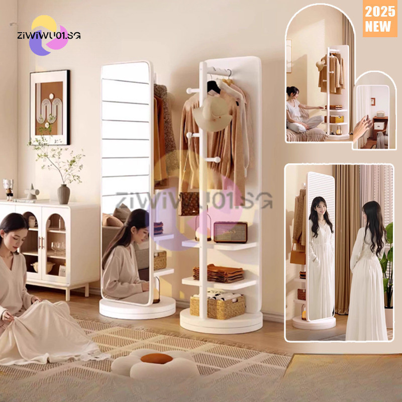 Rotating Full-Length Mirror Floor Standing Dressing Mirror With Coat ...