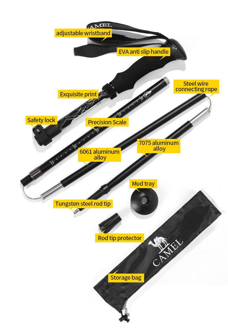 CAMEL Outdoor Trekking Cane Lightweight Folding Aluminum Alloy Walking ...