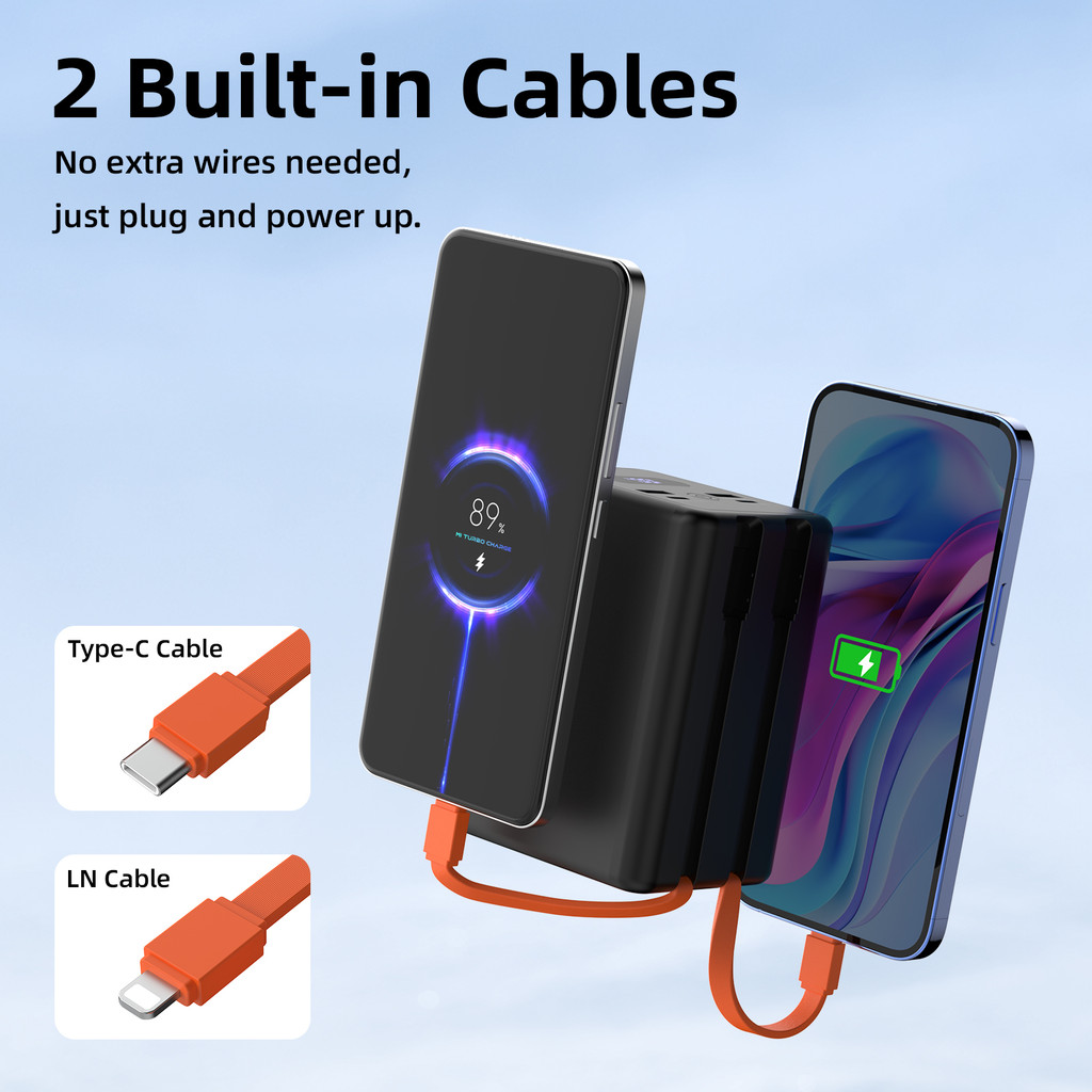 GOOJODOQ 50000mAh Power Bank 22.5W with Built-in Cables Flashlight ...