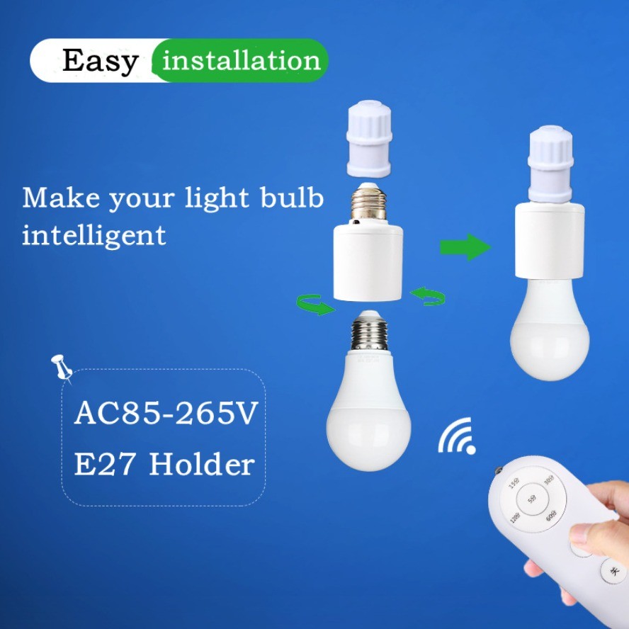 2026 New E27 Led Bulb Base 60W Wireless Remote Control Smart Timer ...