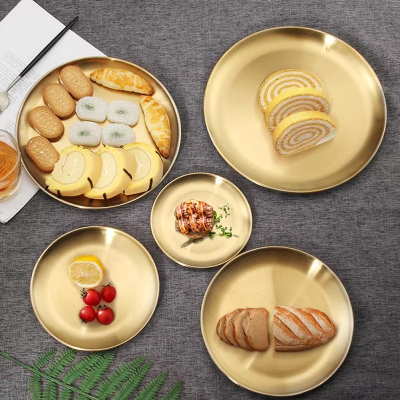 Korean Style Golden Stainless Steel Plate – Pinggan Hidang untuk Steak ...