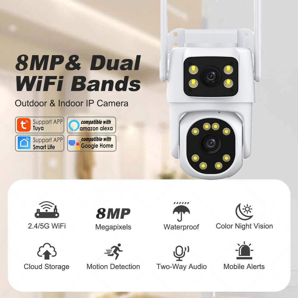 Tuya Dual Lens 5G WiFi IP Camera Outdoor 4K 8X Zoom Dual Screen PTZ ...