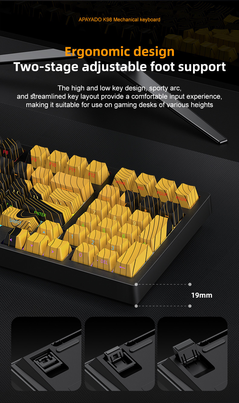 APAYADO K98 Tri-Mode Mechanical Keyboard RGB Lighting Hot-Swappable ...