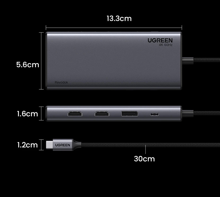 UGREEN Triple Display USB C HUB 10Gbps 4K HDMI Adapter 8-in-1 Splitter ...