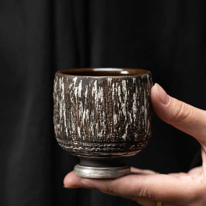 Japanese Style Silent Style Ink Pottery Silver Color Master Cup Tea ...