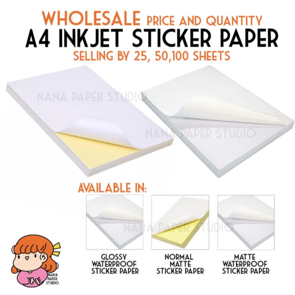 🇸🇬 [WHOLESALE] A4 Sticker Paper Inkjet Laser Glossy Matte Waterproof ...