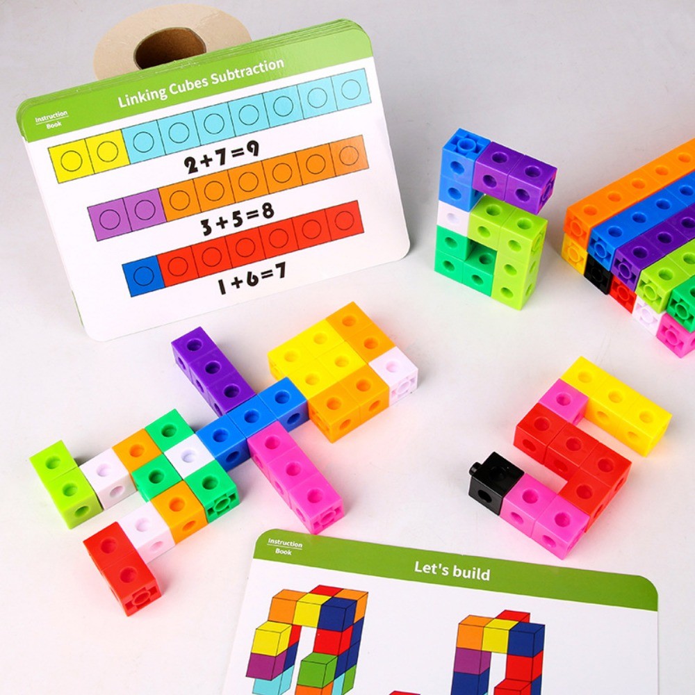 100pcs Numbers Counting Set Linking Cubes Math Blocks Toy with Activity ...