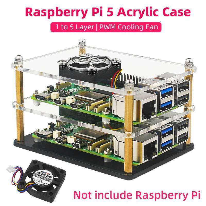 Raspberry Pi 5 Acrylic Case Transparent Shell with PWN Cooling Fan ...
