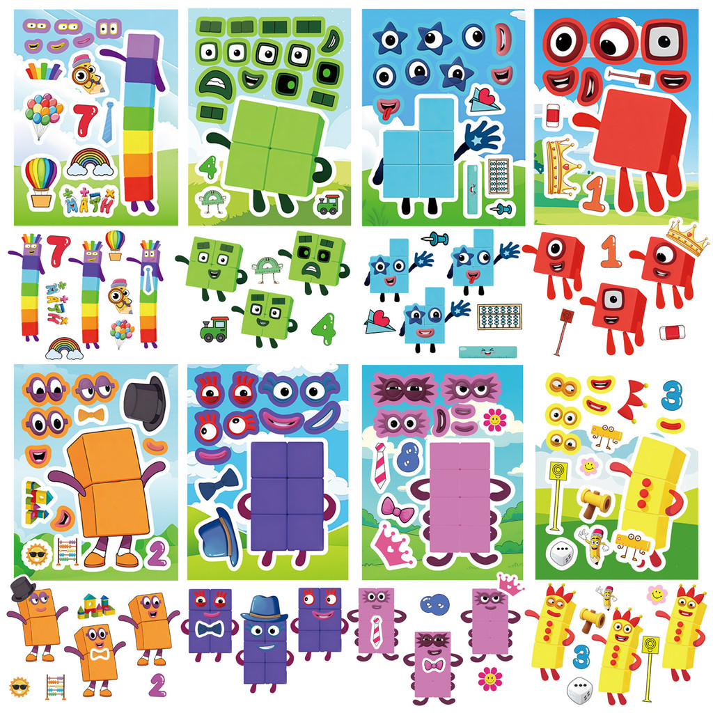 8 Pieces/set of Cartoon New Numberblocks Themed Dress Up Stickers for ...