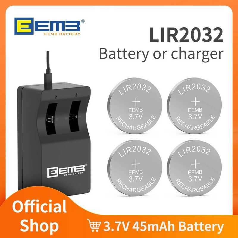 EEMB LIR2032 3.7V 45mAh on Battery Rechargeable Coin Cell with charger ...