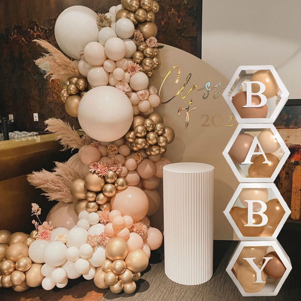 GeeParty New Design Hexagonal Transparent White Balloon Box for ...