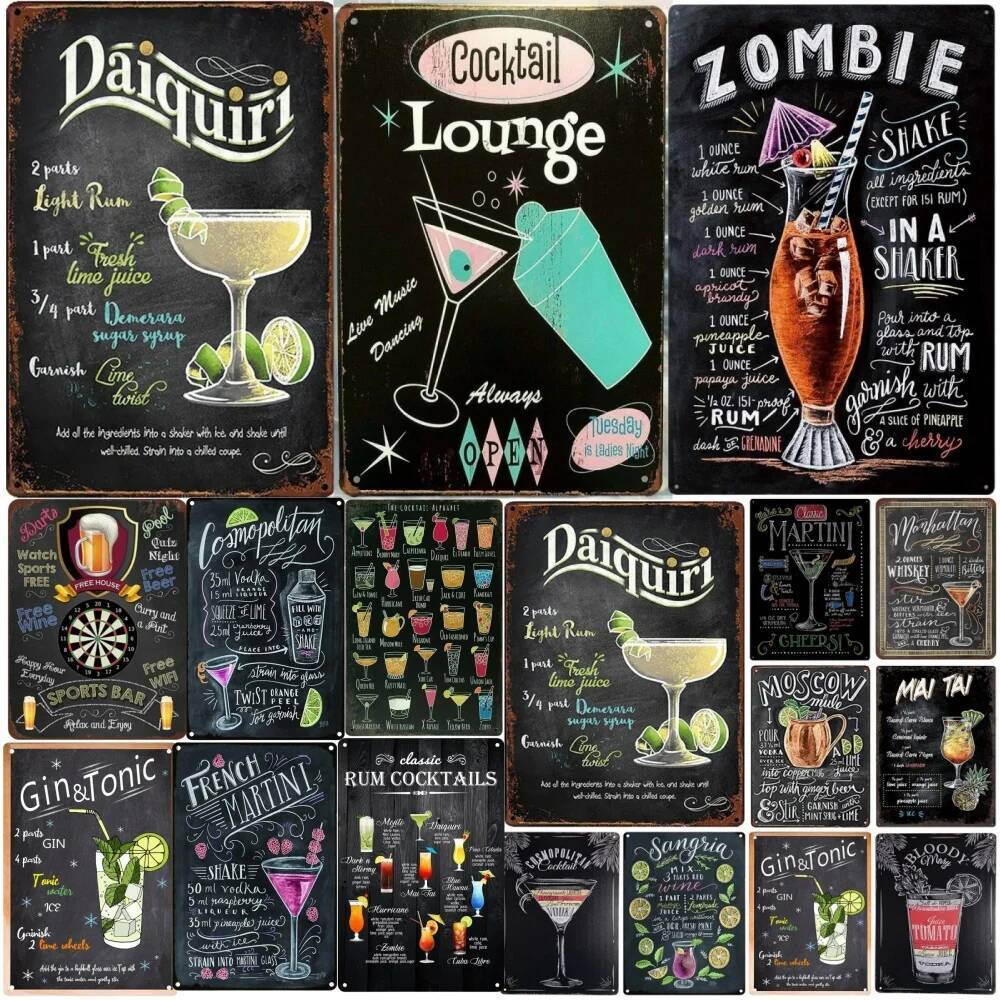 Classic Martini Cocktail Metal Tin Signs Retro Embossed Poster Plate ...