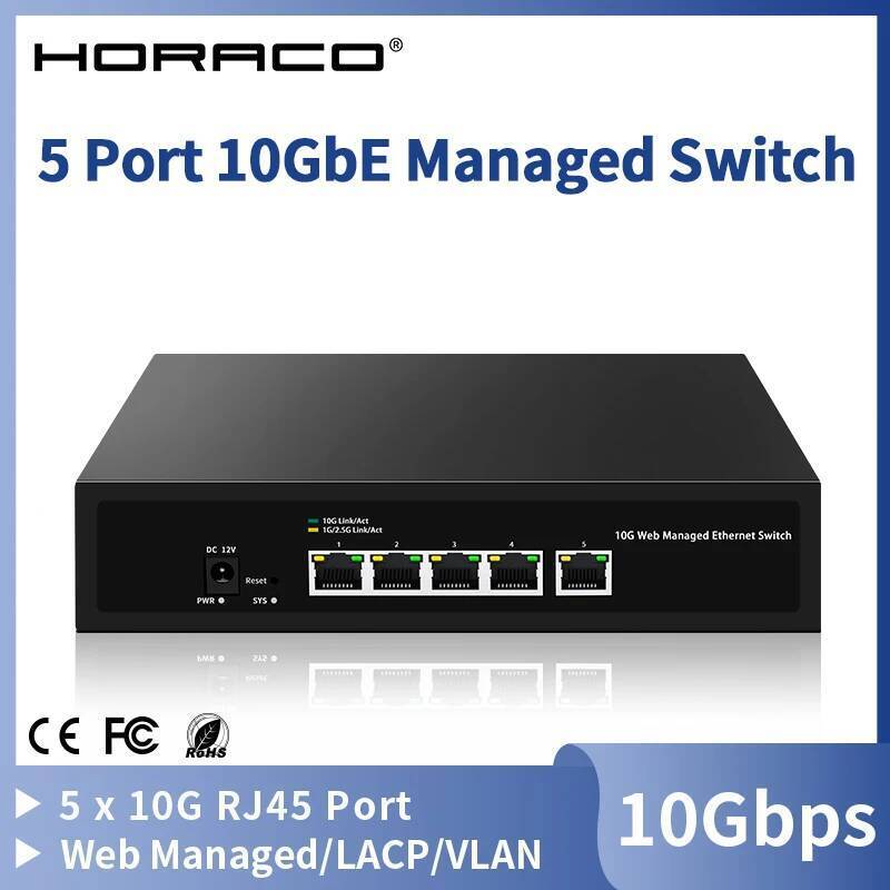 HORACO 10G Switch 5 Port Web Managed Network Switch 10000Mbps Smart ...