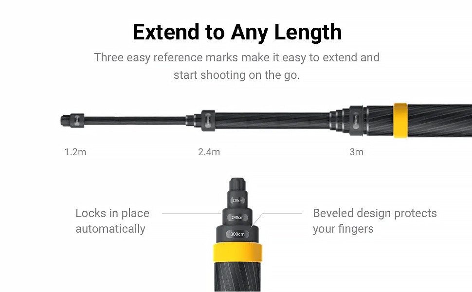 Insta360 3m Carbon Fiber Selfie Stick for Insta360 X5/Ace Pro 2/X4/GO ...