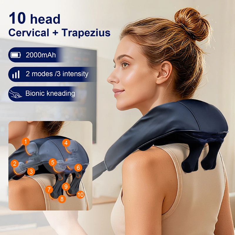 10-Head Neck And Shoulder Massager Wireless Shoulder And Back Kneading ...