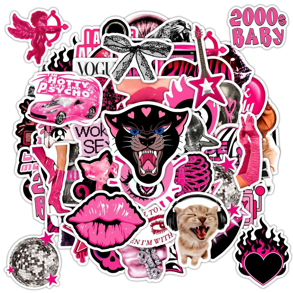 50 Pcs Retro Y2K Black Pink Cool Spice Stickers - INS-Style Waterproof ...