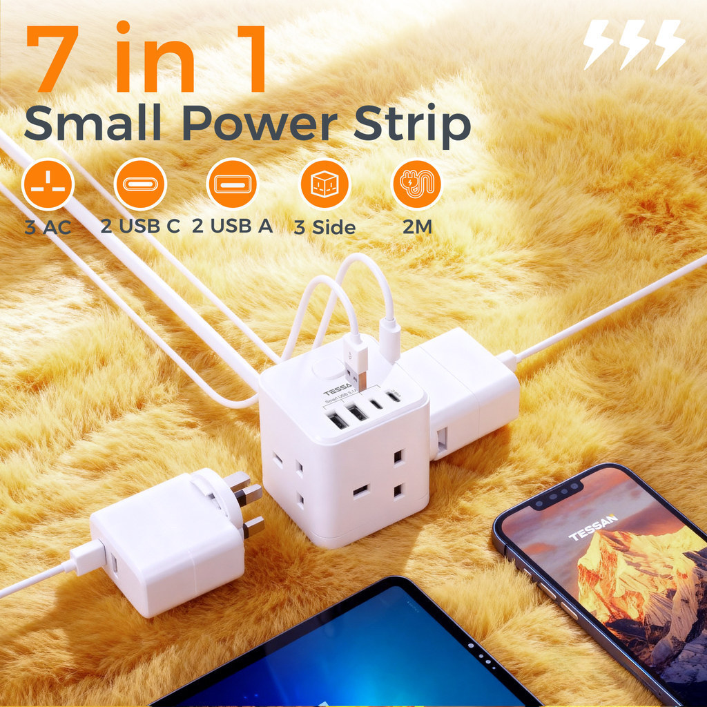 TESSAN Cube Extension Cord Multi Plug Adapter with Swtich USB C Socket ...