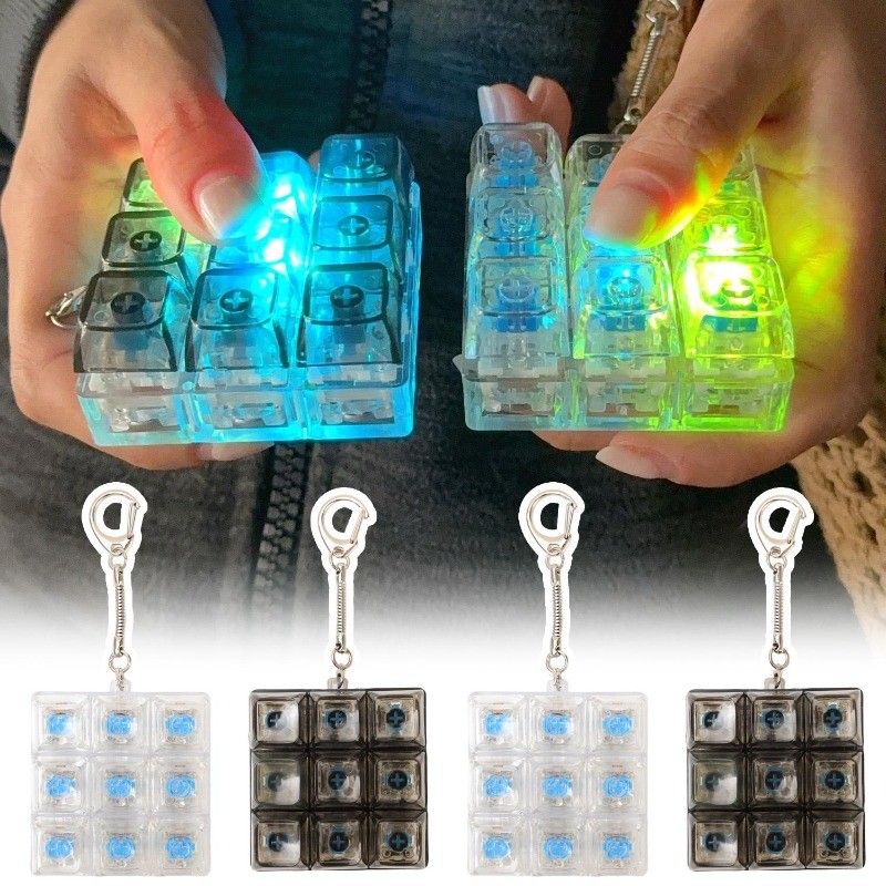 9 Keys LED Glowing Keyboard Keychains - Luminous Button Clicker Keyring ...