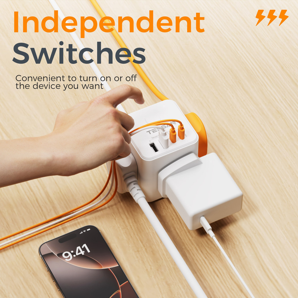 TESSAN Cube Extension Cord Multi Plug Adapter with Swtich USB C Socket ...