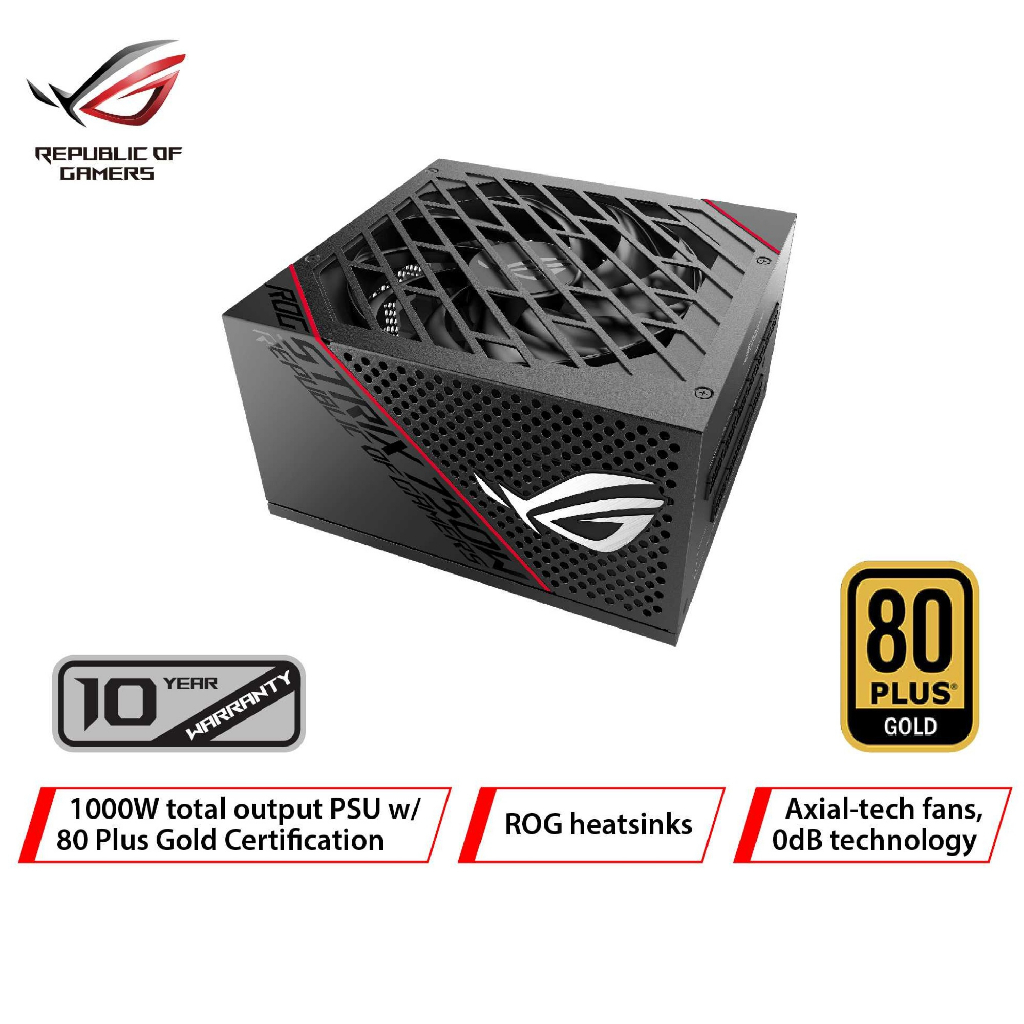 ROG Strix 1000W Gold PSU, Power Supply ROG heatsinks, Axial-tech fan ...