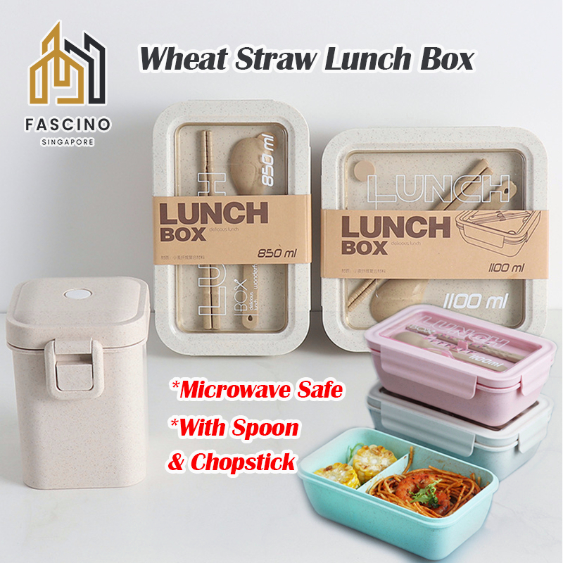 【SG】Wheat Straw Lunch Box for Kids Adults 850ml 900ml 1100ml Bento With ...