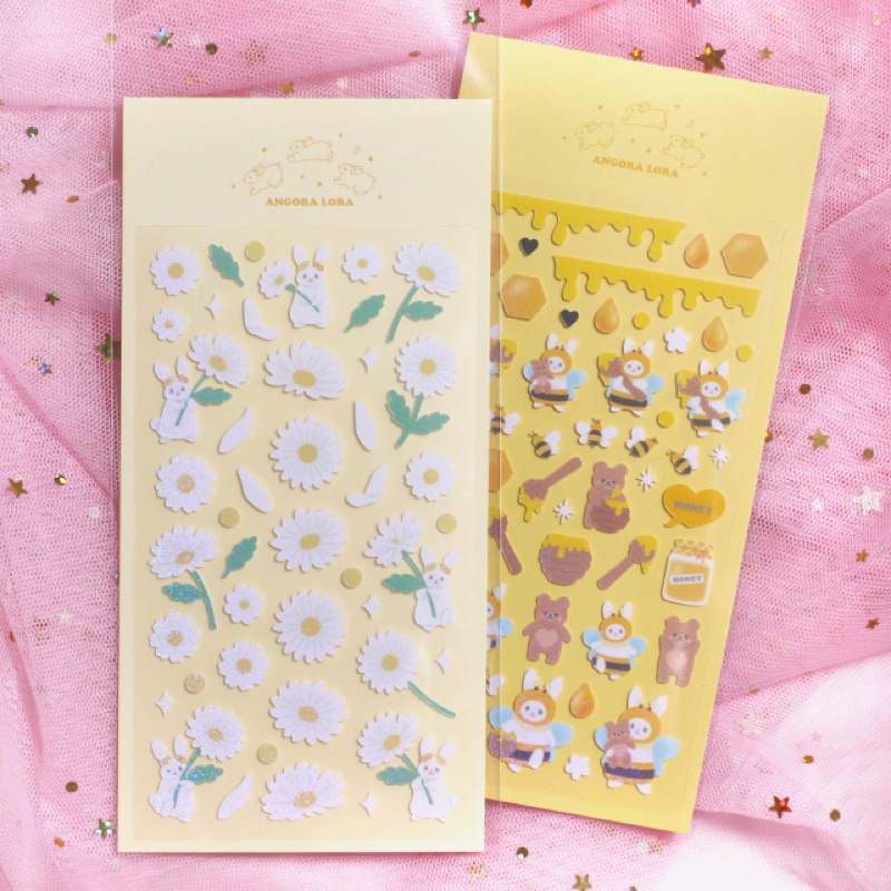 [Angora Lora] Daisy Flower Bunny and Honey Bee Bear Korean Sticker ...