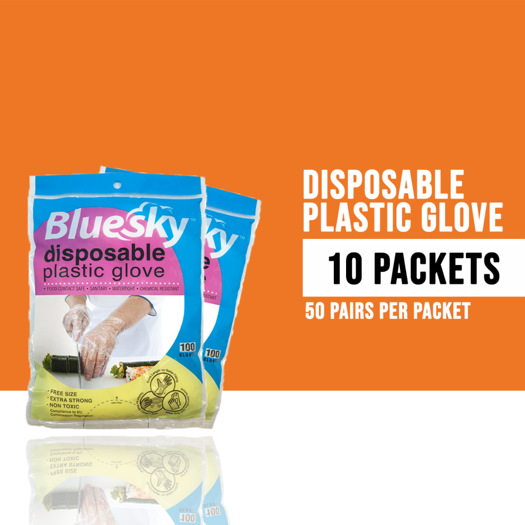 Bluesky Disposable Plastic Gloves 50 Pairs x 10 Packets | Shopee Singapore