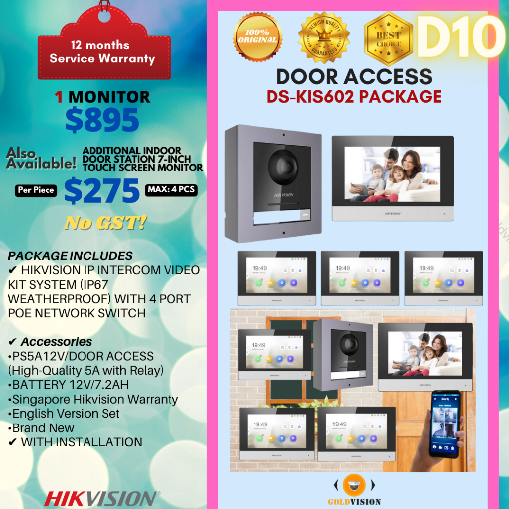 D10 Hikvision IP Intercom Video Kit System (IP67 Weatherproof) with 4 ...