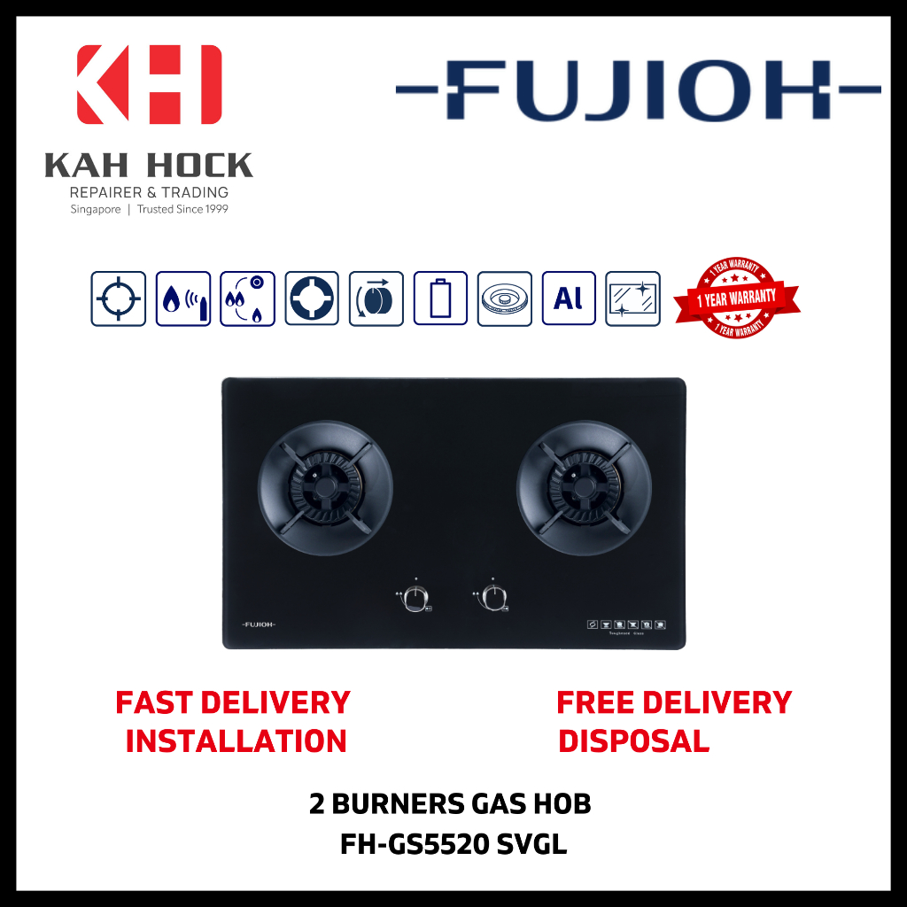 FUJIOH FH-GS6520 SVGL GAS HOB WITH 2 DIFFERENT BURNER SIZES - 2 YEARS ...