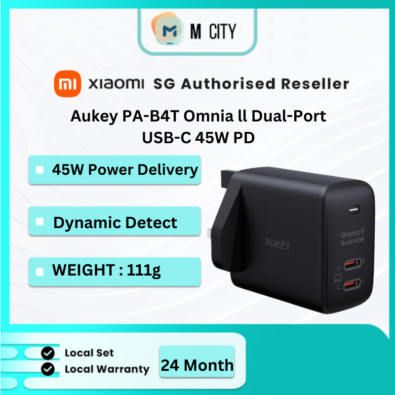 Aukey PA-B4T Omnia ll Dual-Port USB-C 45W PD Wall Charger with GaN Power Technology | Shopee ...