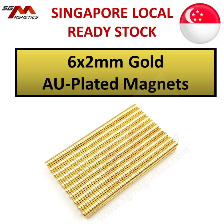 6x2mm Gold (Au) Plated Magnets - Small Tiny N35 Gold Colour Golden ...