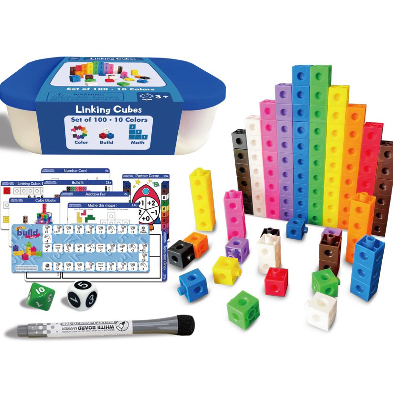 Linking Cubes Set of 100 Mathlink Colourful Blocks With Activity Cards ...