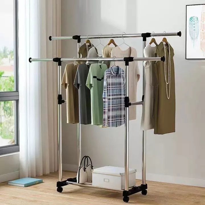 (SG STOCK) Double Pole Adjustable Drying Rack Portable Clothes Rack ...