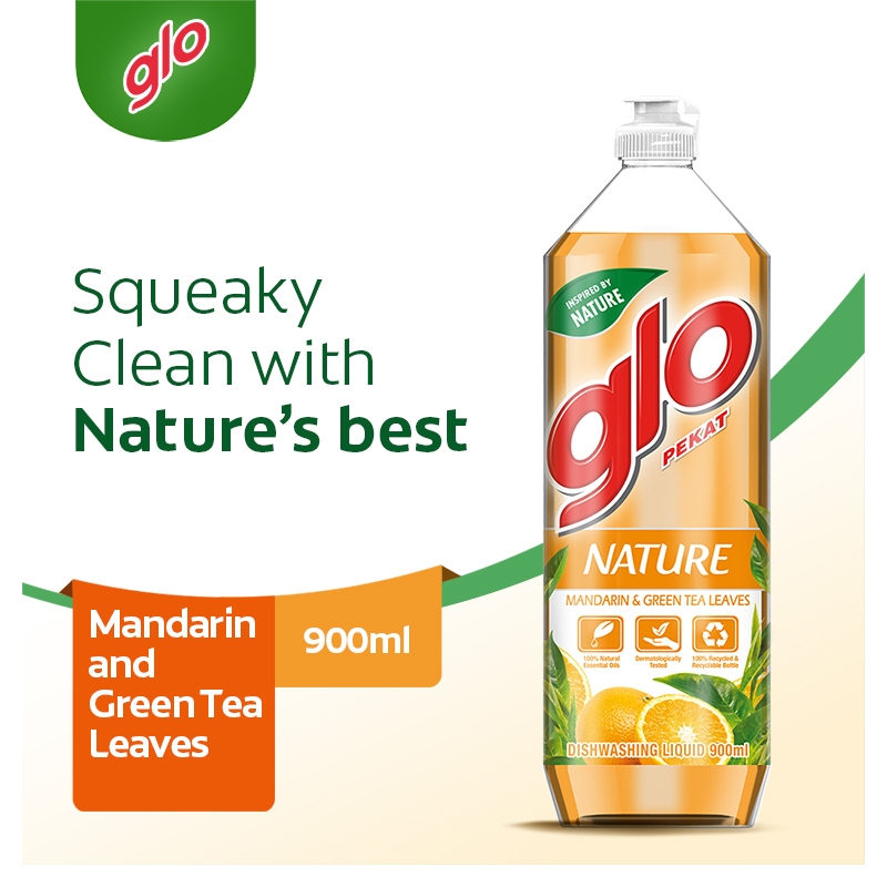 Glo Nature Mandarin & Green Tea Leaves Dishwashing Liquid 900ml (Bundle ...