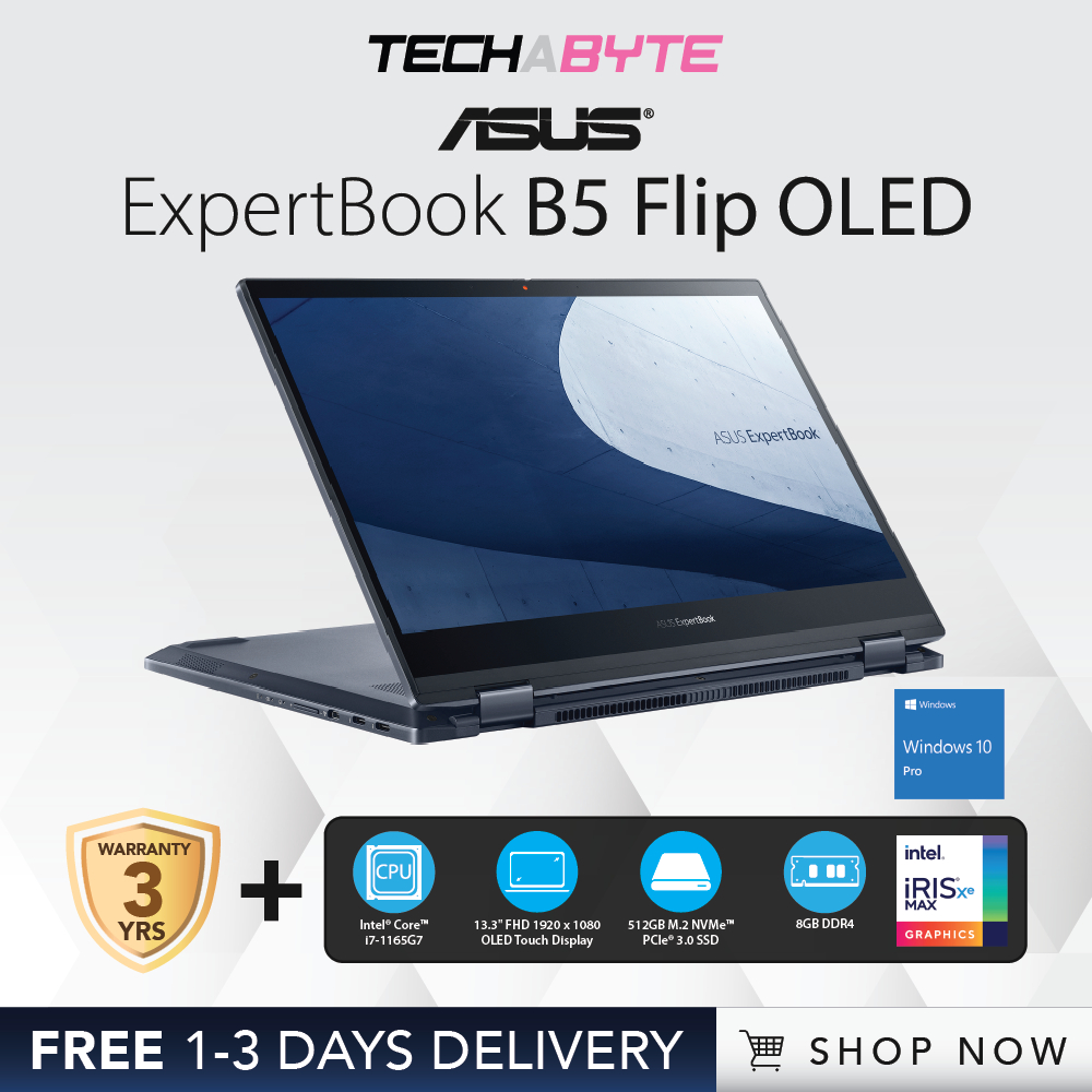 ASUS Expertbook B5 Flip OLED | 13.3" FHD | Touchscreen Flip | i7-1165G7 | 1x8GB | 512GB | Win 10 ...