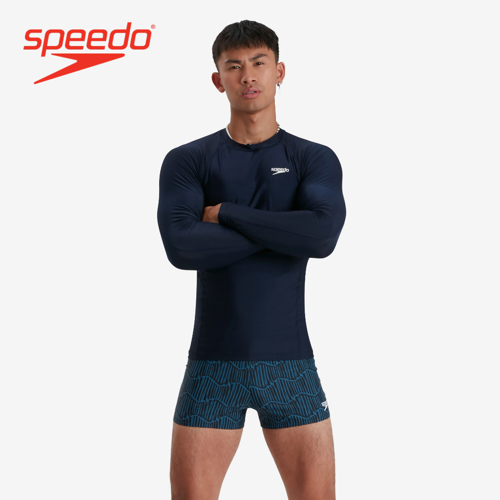 Speedo Men's Swimwear - Essential Long Sleeve Rash Top - Navy Blue - 8 ...