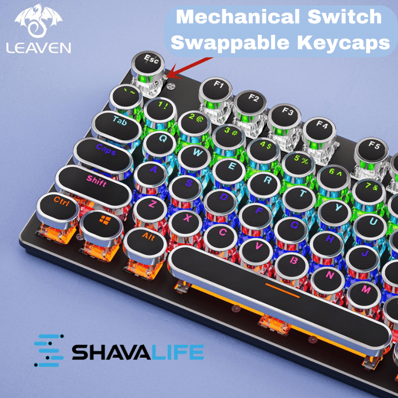 【SG🇸🇬 Ready Stock】Leaven K550 Punk Mechanical Gaming Keyboard Retro Typewriter Keyboard (87 Keys ...