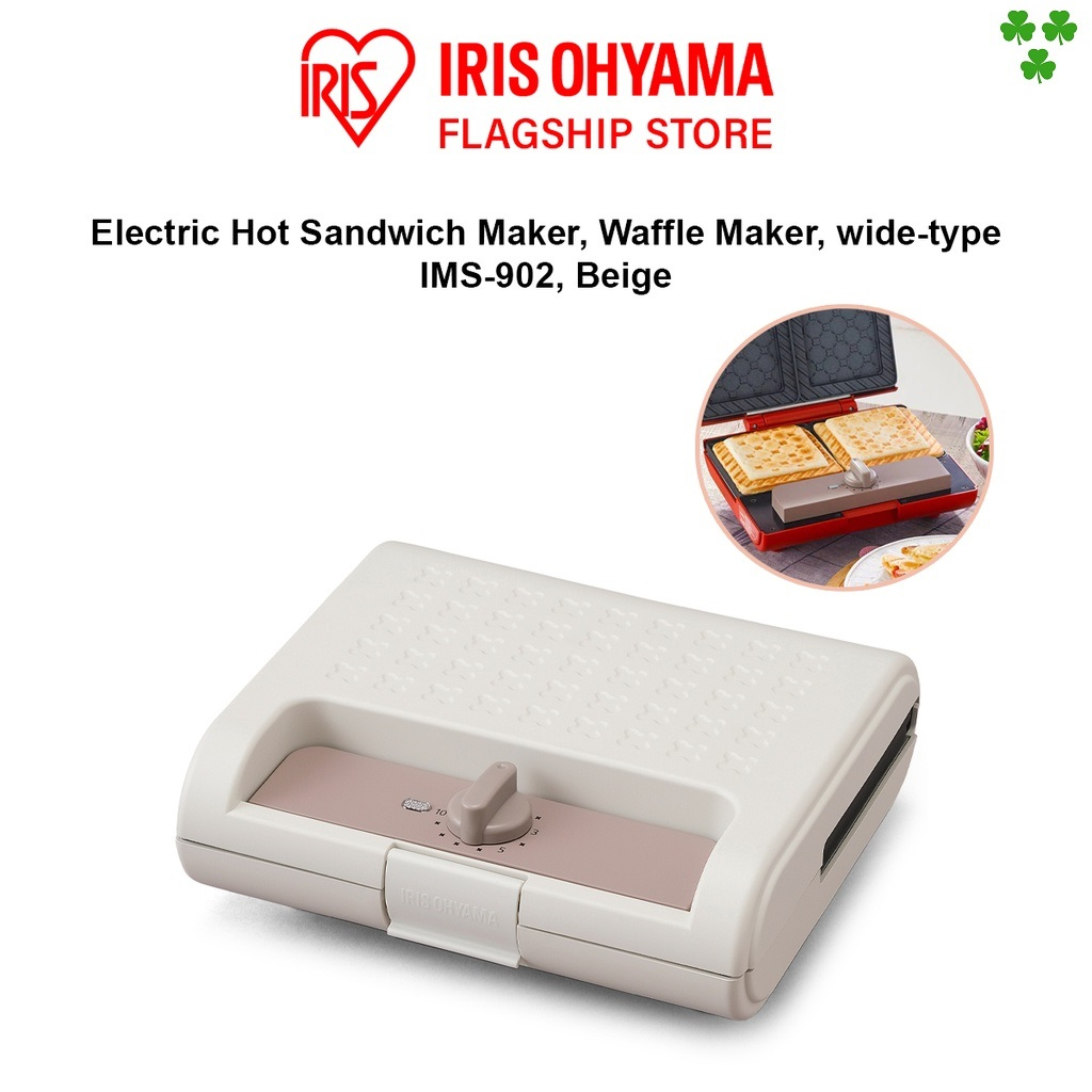 IRIS Ohyama, IMS-902 Electric Hot Sandwich Maker, Waffle Maker, wide-type, Beige | Shopee Singapore