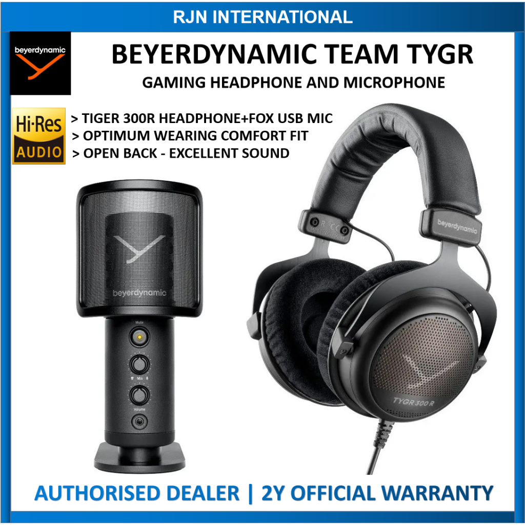 Beyerdynamic TEAM TYGR Gaming headphones TYGR 300 R and FOX professional USB studio microphone ...