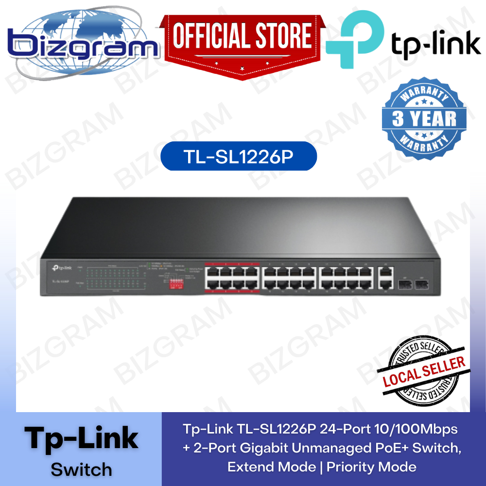 Tp-Link TL-SL1226P 24-Port 10/100Mbps + 2-Port Gigabit Unmanaged PoE+ ...