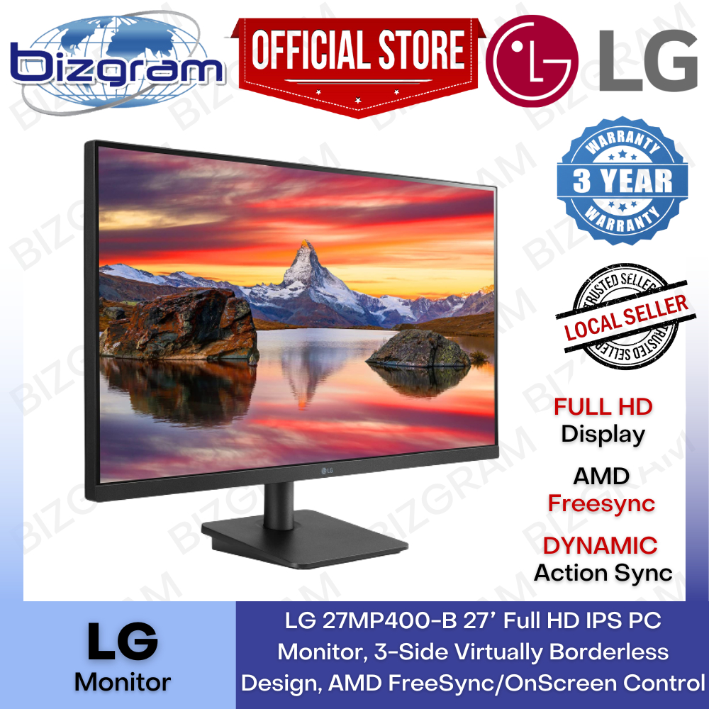 LG 27MP400-B 27” Full HD IPS PC Monitor, 3-Side Virtually Borderless Design, AMD FreeSync ...