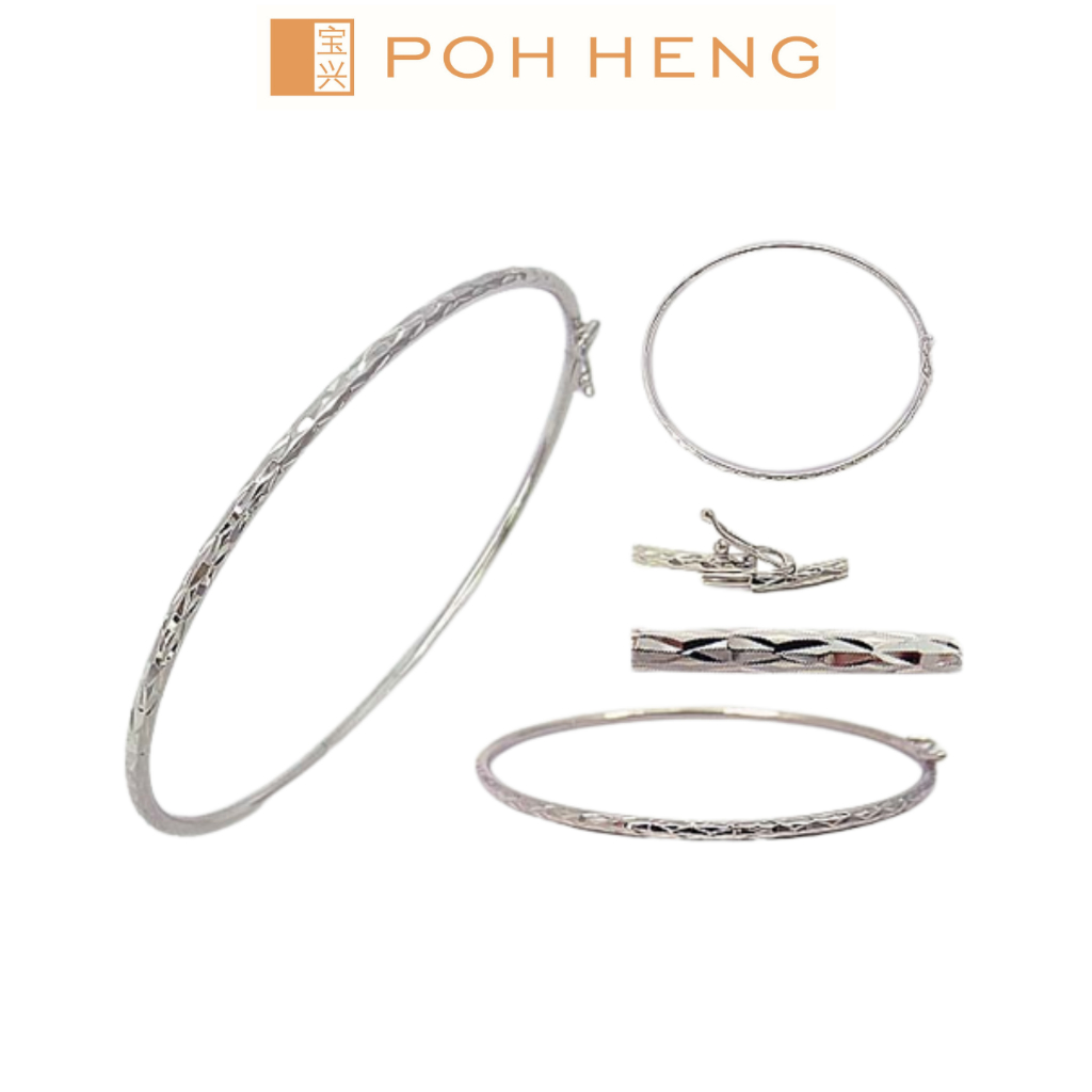 Poh Heng Jewellery 18K Textured Bangle in White Gold | Shopee Singapore