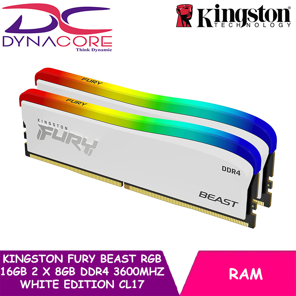 DYNACORE - Kingston FURY Beast RGB 16GB 2 x 8GB DDR4 3600MHz White Edition CL17 Desktop Memory ...