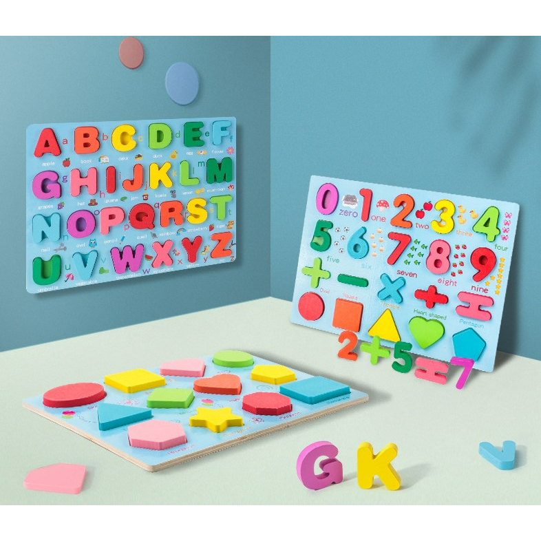 Montessori Toys Toddler Wooden Puzzle Numbers Puzzle ABC Puzzle ...